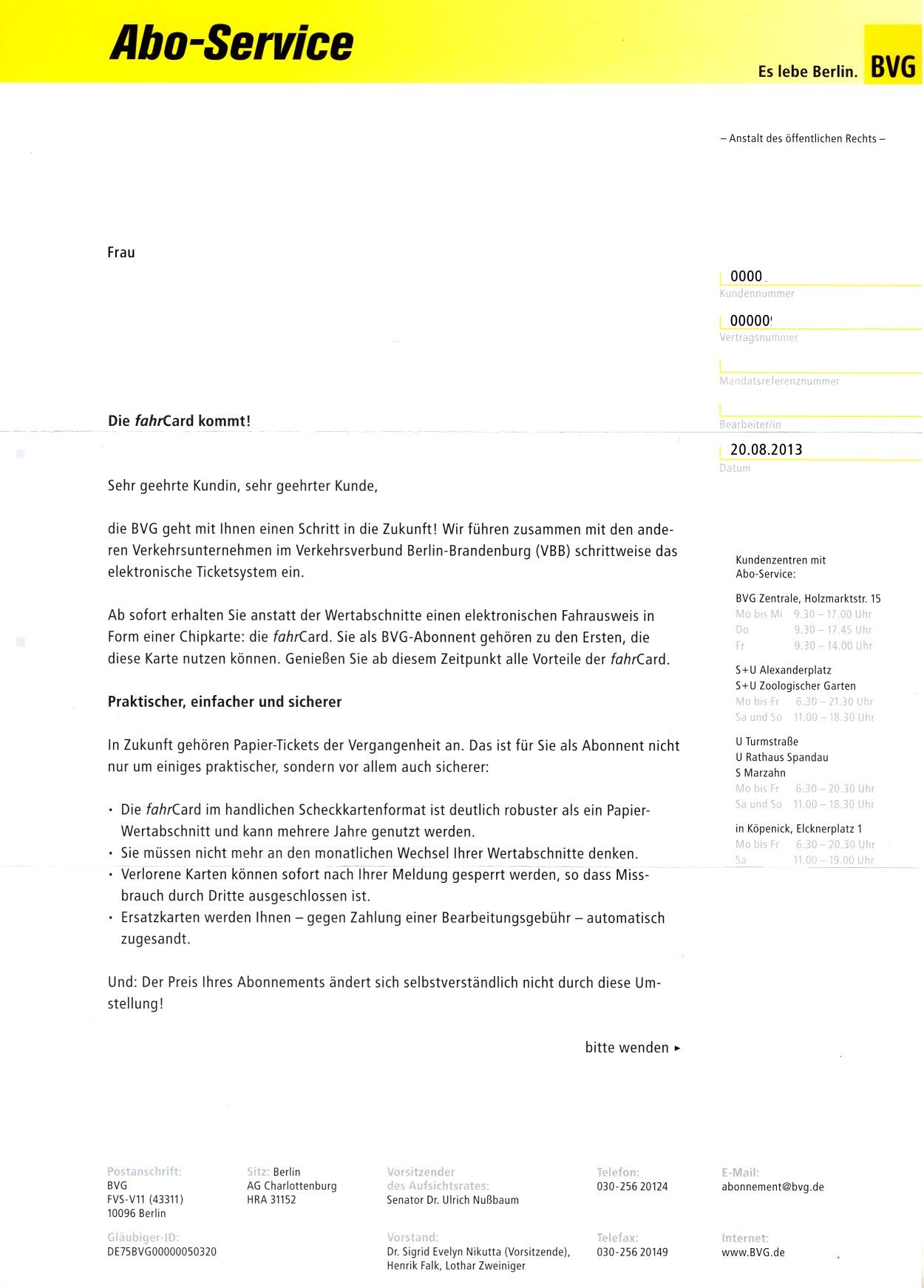 Abo-Service der BVG | Blogwart Zonenkl@us